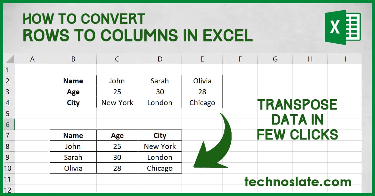 Convert Rows to Columns in Excel in 3 Steps- TechnoSlate
